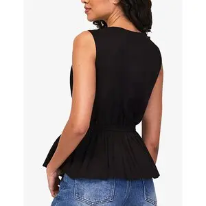 RO&ZO Tie-front Sleeveless Cotton-voile Peplum Top