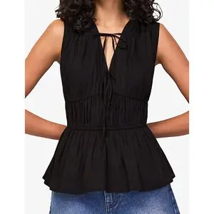 RO&ZO Tie-front Sleeveless Cotton-voile Peplum Top