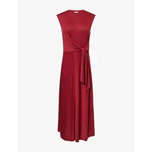 ME+EM Sleeveless Tie-front Cotton-jersey Maxi Dress - Pomegranate Red