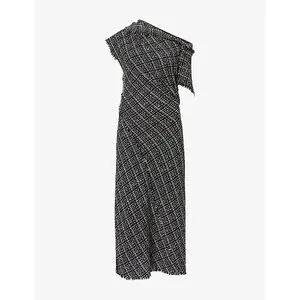 Erdem Asymmetric Checked Cotton-blend Maxi Dress