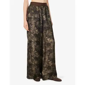 UMA WANG Wide-leg Floral Print Trousers - Green Grey
