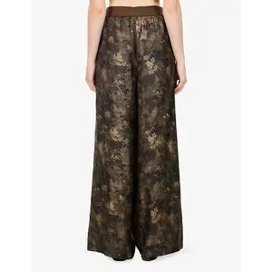 UMA WANG Wide-leg Floral Print Trousers - Green Grey