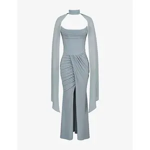 House Of Cb Portia Maxi Dress With Detachable Cape - Jade