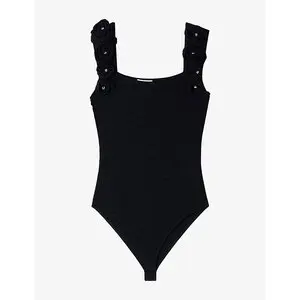 Sandro Floral-embellished Knitted Bodysuit - Black