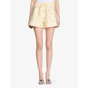 Sandro Embellished Tie-waist Woven Shorts - Vanilla
