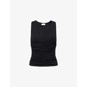 Dissh Ruched V-neck Cropped Top - Black