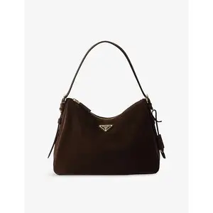 Prada Aimée Medium Suede Shoulder Bag - Brown