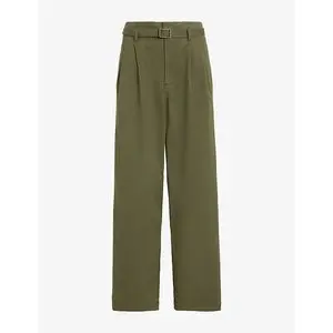 Polo Ralph Lauren Belted Straight-leg Cotton And Linen Trousers - Olive