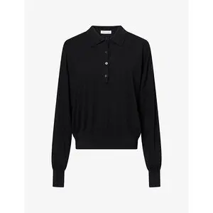 THE FRANKIE SHOP Croydon Padded-shoulder Wool-blend Polo Top - Black