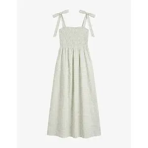 OMNES Tie-strap Cotton Maxi Dress - Mint / White Gingham