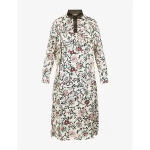 Sacai Floral Print Satin Collar Midi Dress - Ivory