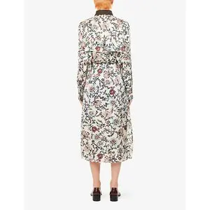 Sacai Floral Print Satin Collar Midi Dress