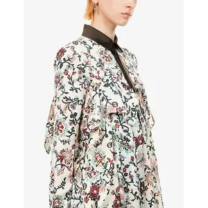 Sacai Floral Print Satin Collar Midi Dress