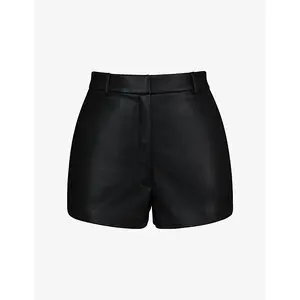 House Of Cb Naya Vegan Leather High-rise Slim-leg Shorts - Black