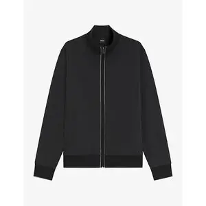 BOSS Funnel-neck Zip-up Cotton Sweatshirt - Black