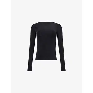PEACHY DEN Kylie Long-sleeve Stretch-woven Top - Graphite