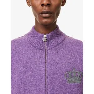 THAMES Logo Appliqué Zip-up Wool-blend Cardigan