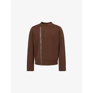 Sacai Zip Embroidered-logo Wool Jumper - Brown