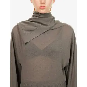 Rick Owens Draped Scarf Long-sleeve Wool Jumper
