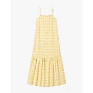 RO&ZO Cheesecloth-check Tiered Cotton And Linen-blend Maxi Dress - Yellow