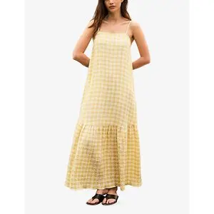 RO&ZO Cheesecloth-check Tiered Cotton And Linen-blend Maxi Dress