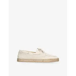 Brunello Cucinelli Suede Lace-up Boat Shoes With Rope Trim - Bone