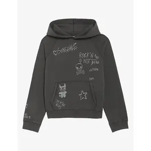 Zadig&Voltaire Georgy Relaxed-fit Cotton Hoody With Rhinestone Embellishments - Carbone