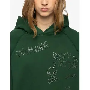 Zadig&Voltaire Georgy Relaxed-fit Cotton Hoody With Rhinestone Embellishments - Rain Forest