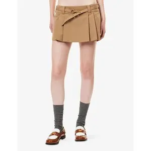 Miu Miu Logo-embroidered Pleated Cotton Mini Skirt