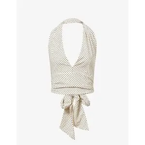Hunza G Polka-dot Halterneck Stretch-woven Top - Vanilla