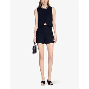 Sandro Patch-pocket High-rise Wool Shorts