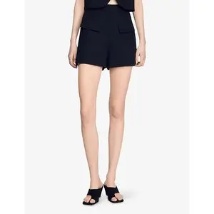 Sandro Patch-pocket High-rise Wool Shorts
