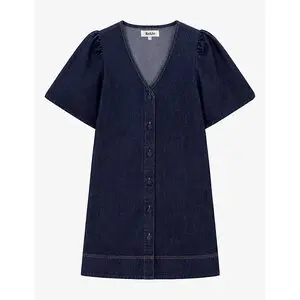 RO&ZO Button-front V-neck Denim Mini Dress - Blue