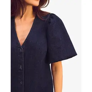 RO&ZO Button-front V-neck Denim Mini Dress