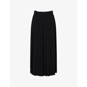 ME+EM Pleated Slit Woven Maxi Skirt - Black