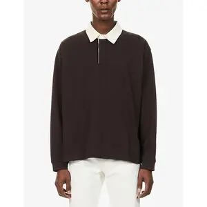 FRAME Contrast-collar Cotton Polo Shirt - Deep Brown