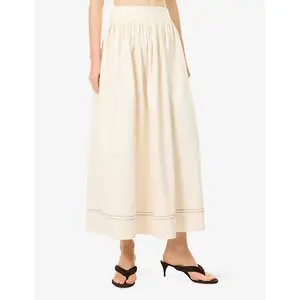 Mona Alshebil Contrast Stitch Pleated Denim Maxi Skirt