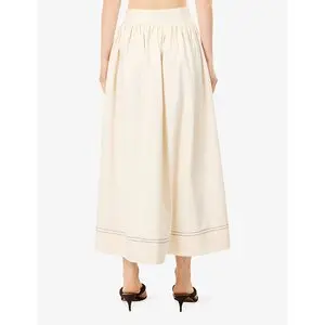 Mona Alshebil Contrast Stitch Pleated Denim Maxi Skirt