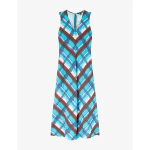 Whistles Checked V-neck Cotton Midi Dress - Multi-coloured