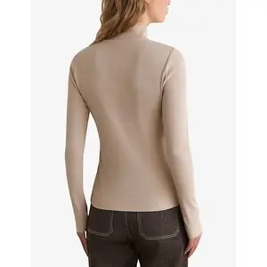 REISS Ida Funnel-neck Ribbed Top - Neutral