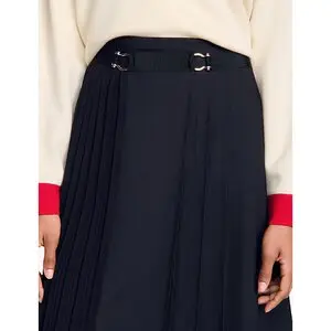 Sandro Pleated Asymmetric Woven Midi Skirt