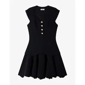 Sandro Button-front Flared-hem Crepe Mini Dress