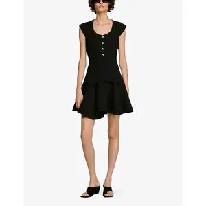 Sandro Button-front Flared-hem Crepe Mini Dress