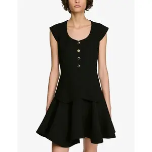Sandro Button-front Flared-hem Crepe Mini Dress
