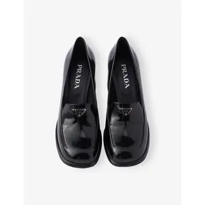Prada Brushed Leather Heeled Loafers