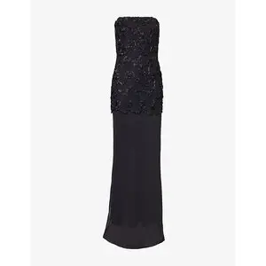 ROTATE BY BIRGER CHRISTENSEN Flower-embroidered Strapless Mesh Maxi Dress