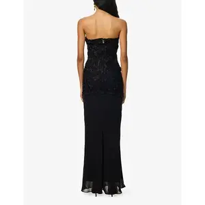 ROTATE BY BIRGER CHRISTENSEN Flower-embroidered Strapless Mesh Maxi Dress