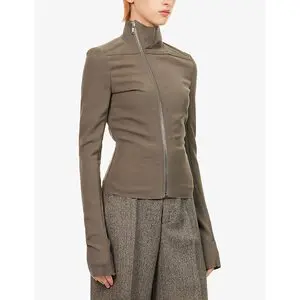 Rick Owens Asymmetrical Zip Wool Blend Jacket - Dust