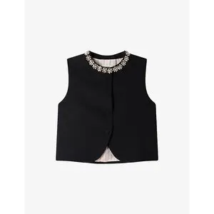 Sandro Sleeveless Jewel-neck Wool Jacket - Black