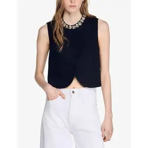 Sandro Sleeveless Jewel-neck Wool Jacket